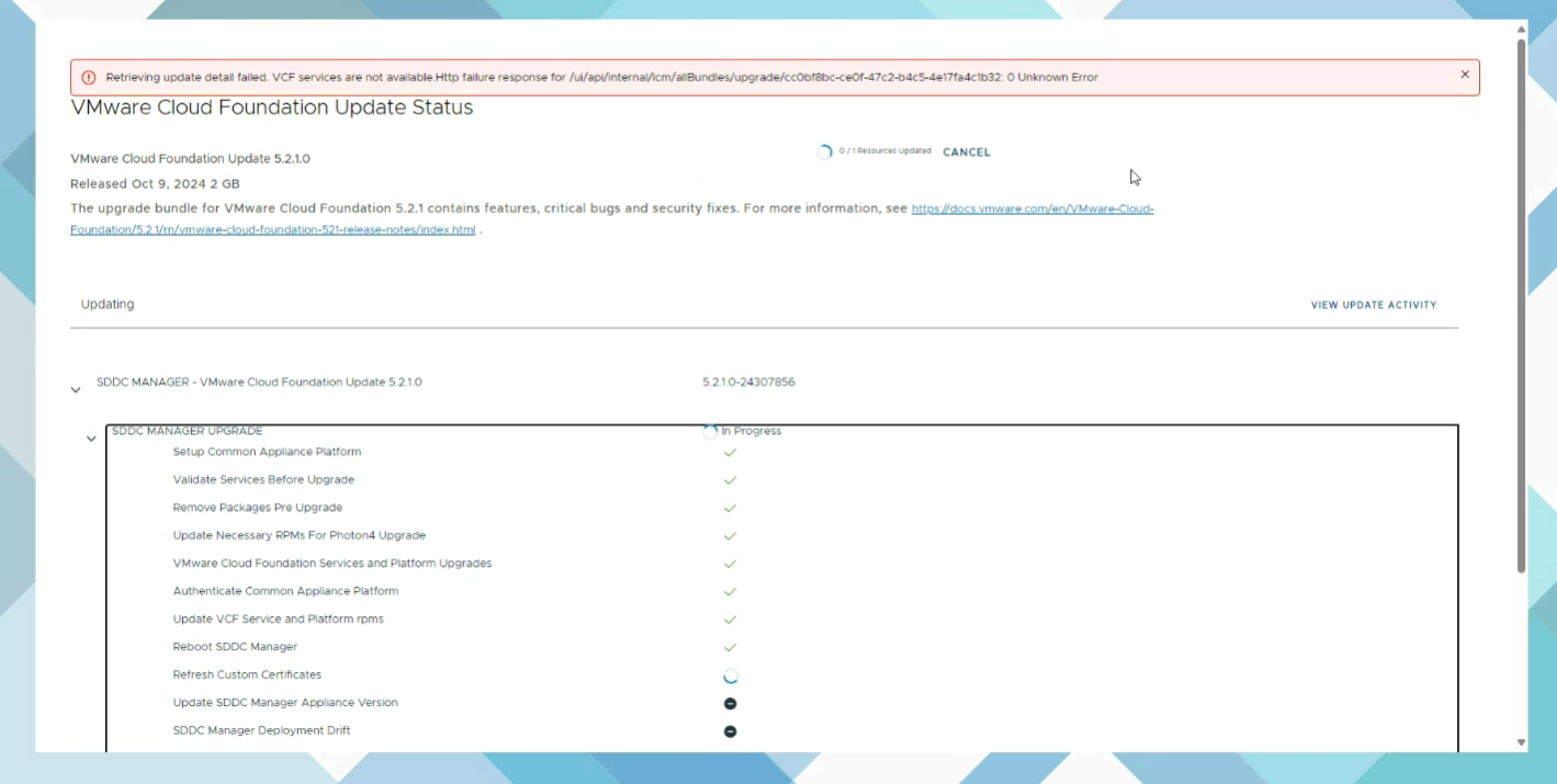 VCF 5.2.1 – SDDC Manager update is stuck – make IT work